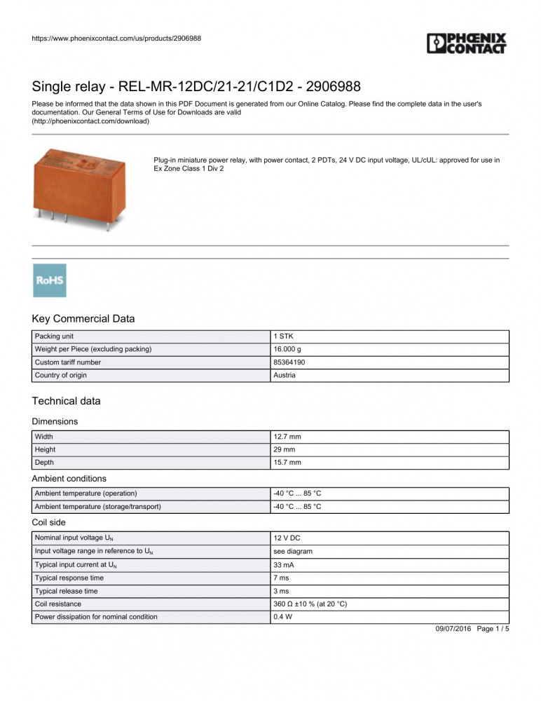 Phoenix Contact 2906988 technical document page 1