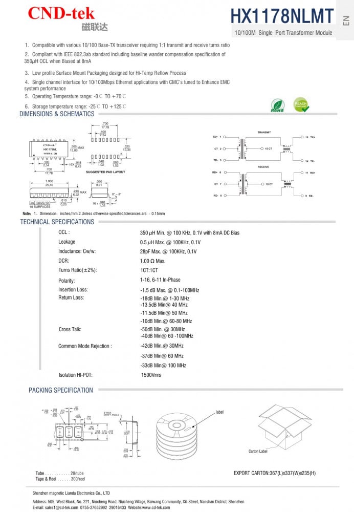 HX1178NLMT technical document page
