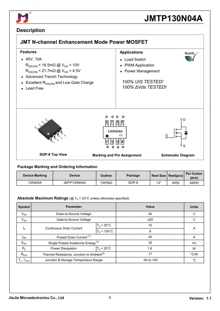 JMTP130N04A datasheet page 1