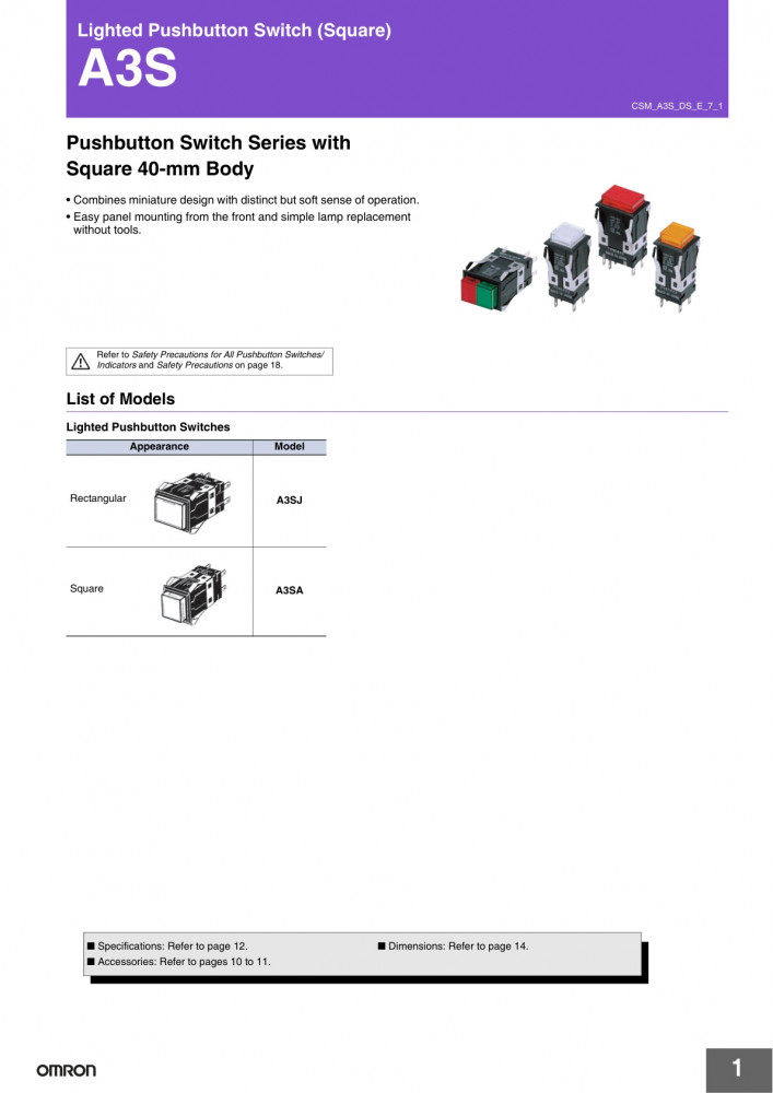 OMRON A3SJ technical document page 1