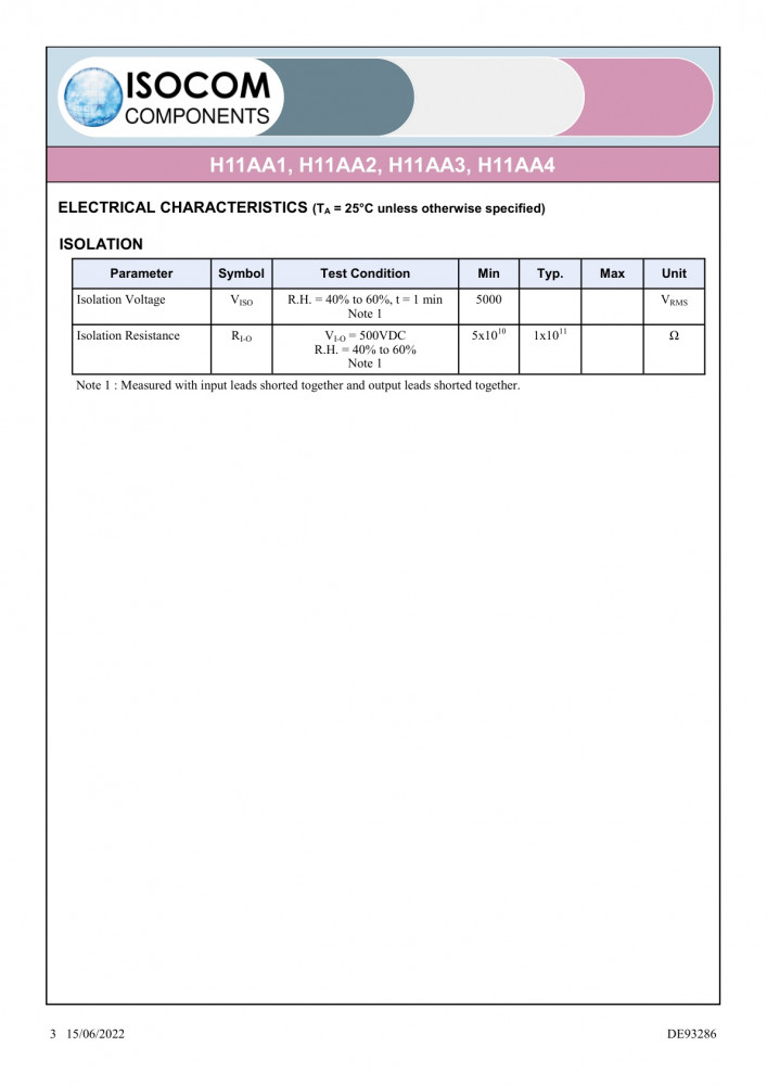 H11AA3 datasheet page 3