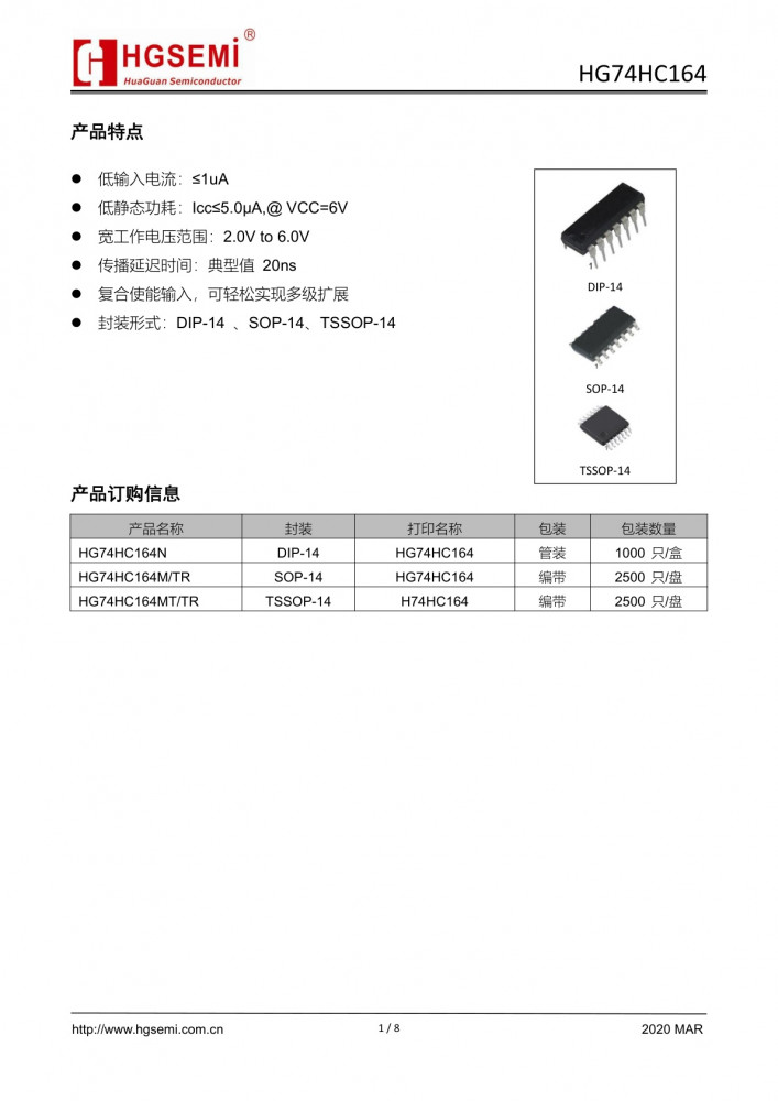 HG74HC164N datasheet page 1