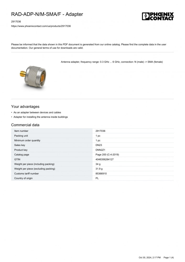 Phoenix Contact 2917036 document page 1