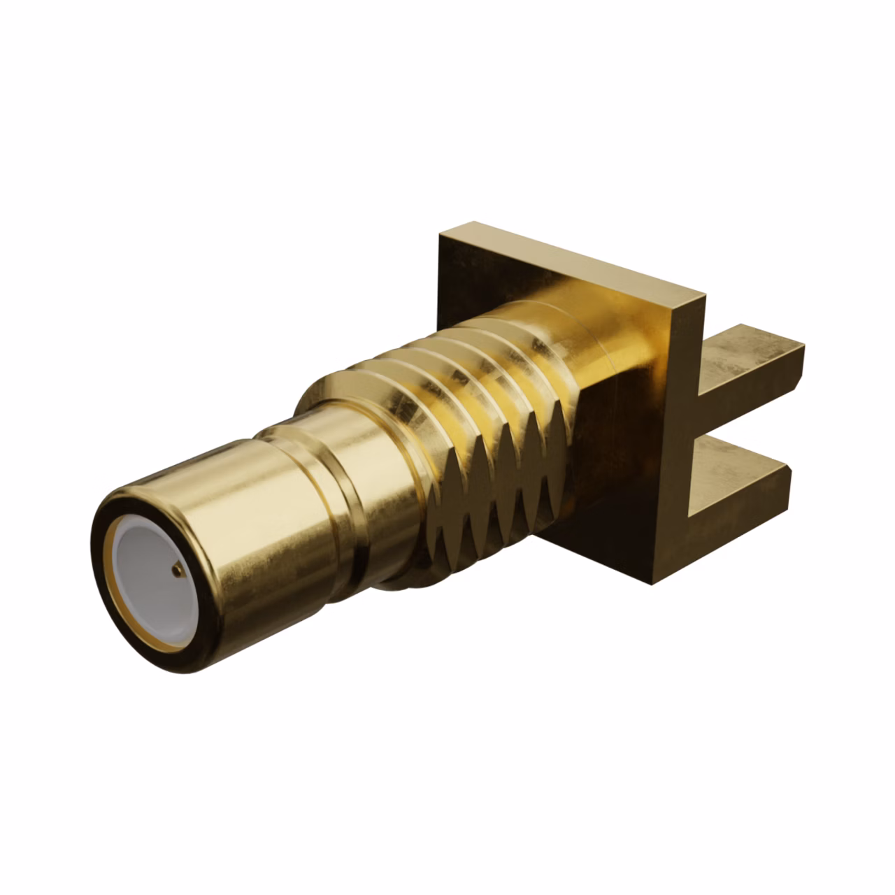 SMB Jack, Straight, Bulkhead Receptacle, PCB, Edge Mount, Brass Body, Gold (Au) Plated, without Nut and Lockwasher, .068