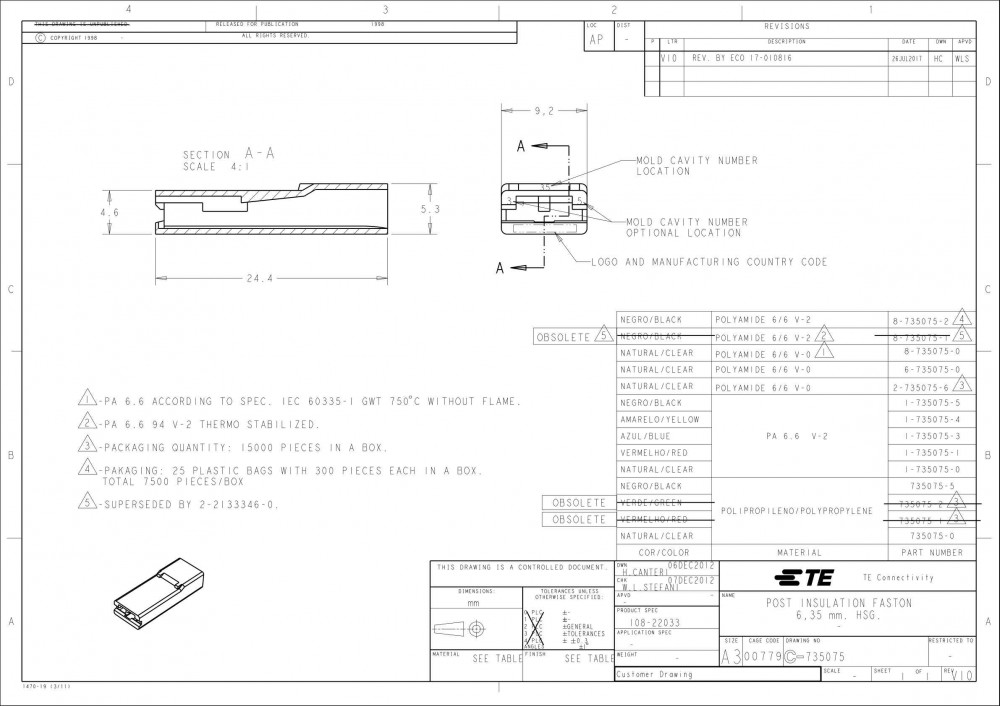 TE Connectivity 735075-5 controlled drawing preview