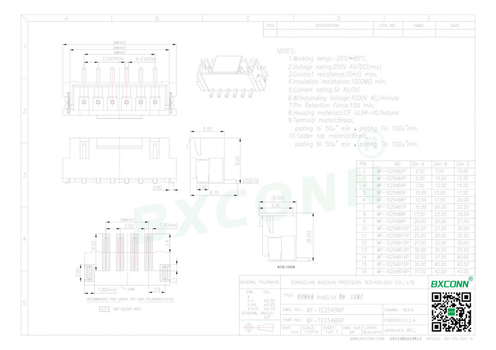 WF-1E254BxP product drawing page 1