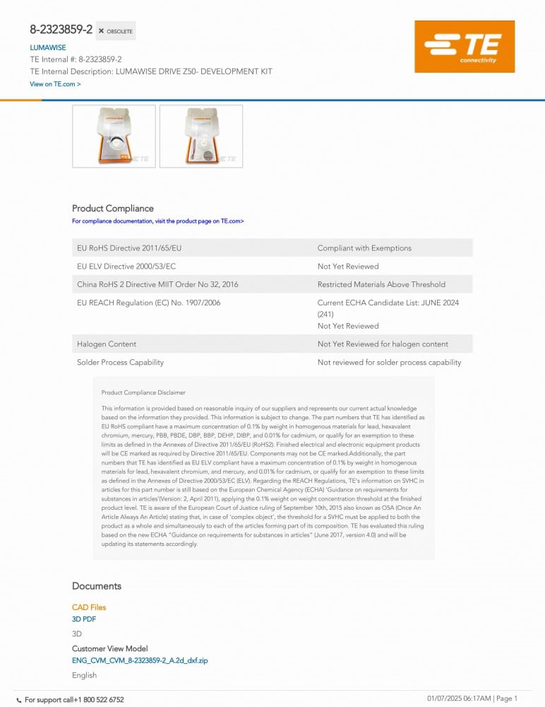 Technical document page 1 for TE Connectivity 8-2323859-2