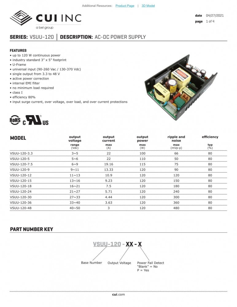 VSUU-120 series datasheet page 1