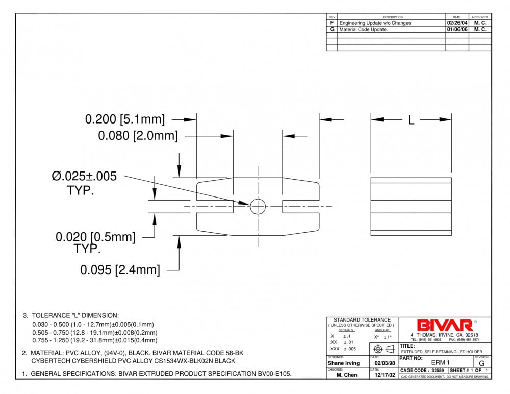 BIVAR ERM 1 engineering drawing