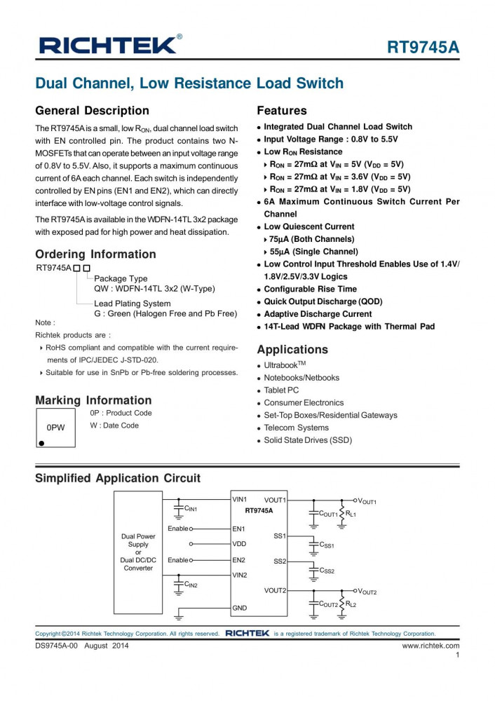 RT9745A technical document page 1