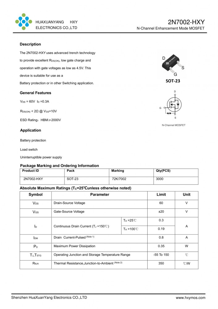 2N7002-HXY datasheet page 1