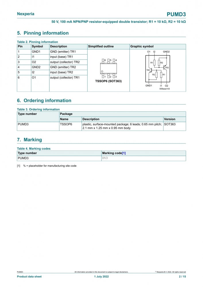 PUMD3 datasheet page 2