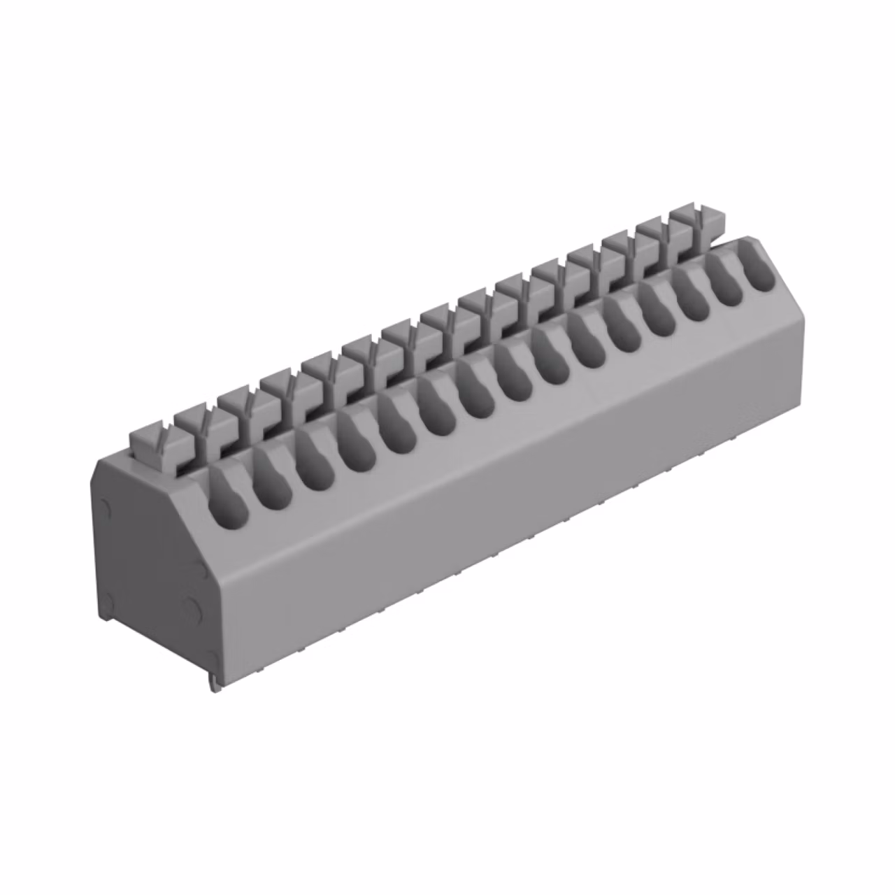 3.50mm Pitch, Eurostyle Fixed-Mount Push-Button Terminal Block, 45° Modular, 5A, 20-16 AWG, Light Gray, 15 Circuits for sale