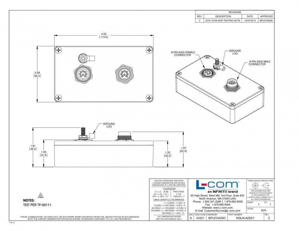 L-com HGLN-AISG1 technical drawing