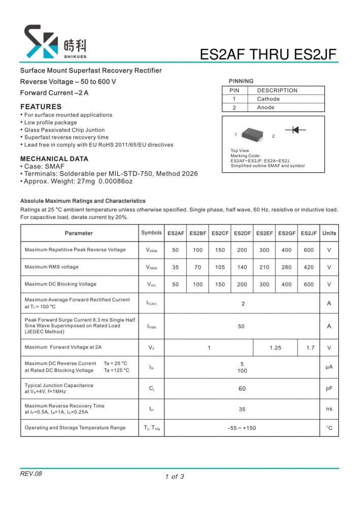 ES2GF datasheet page 1