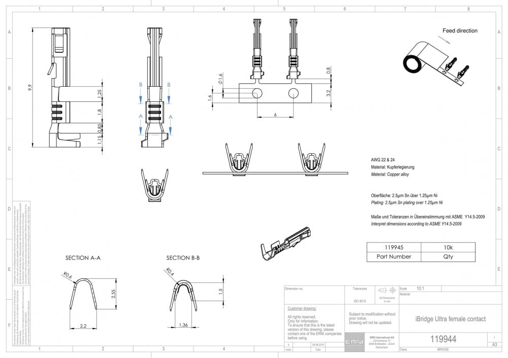 ERNI iBridge Ultra female contact drawing reference for model 119945
