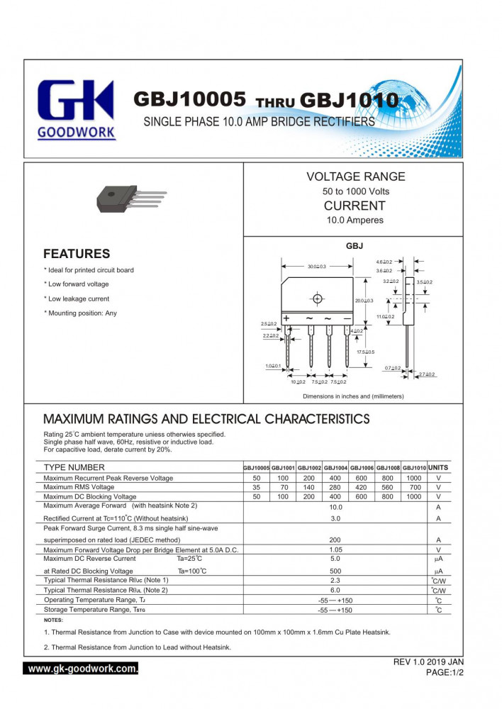 GOODWORK GBJ1010 technical document page 1
