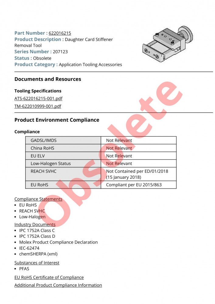 Tooling document page image 1 for Molex 622016215