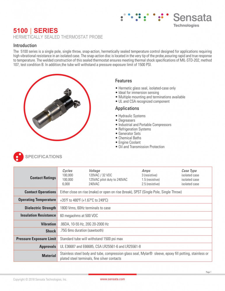 Sensata 5100 Series document page 1