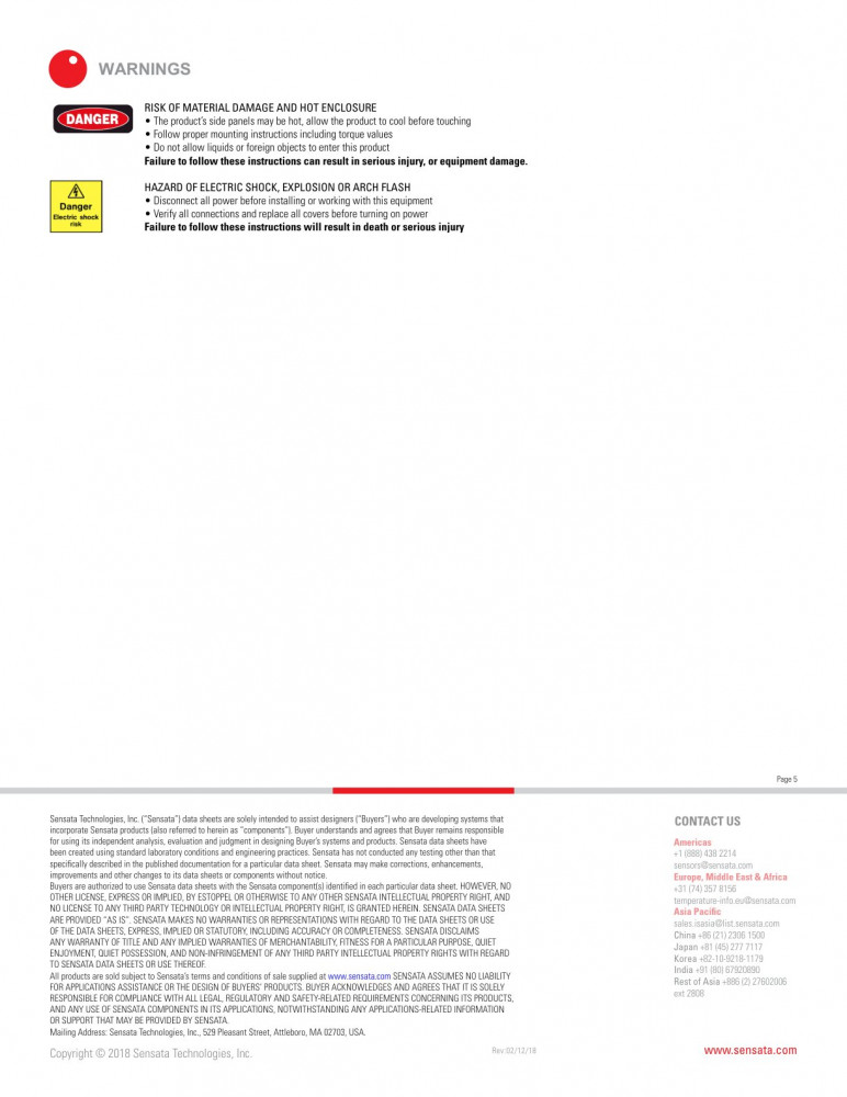 Sensata 5100 Series document page 5