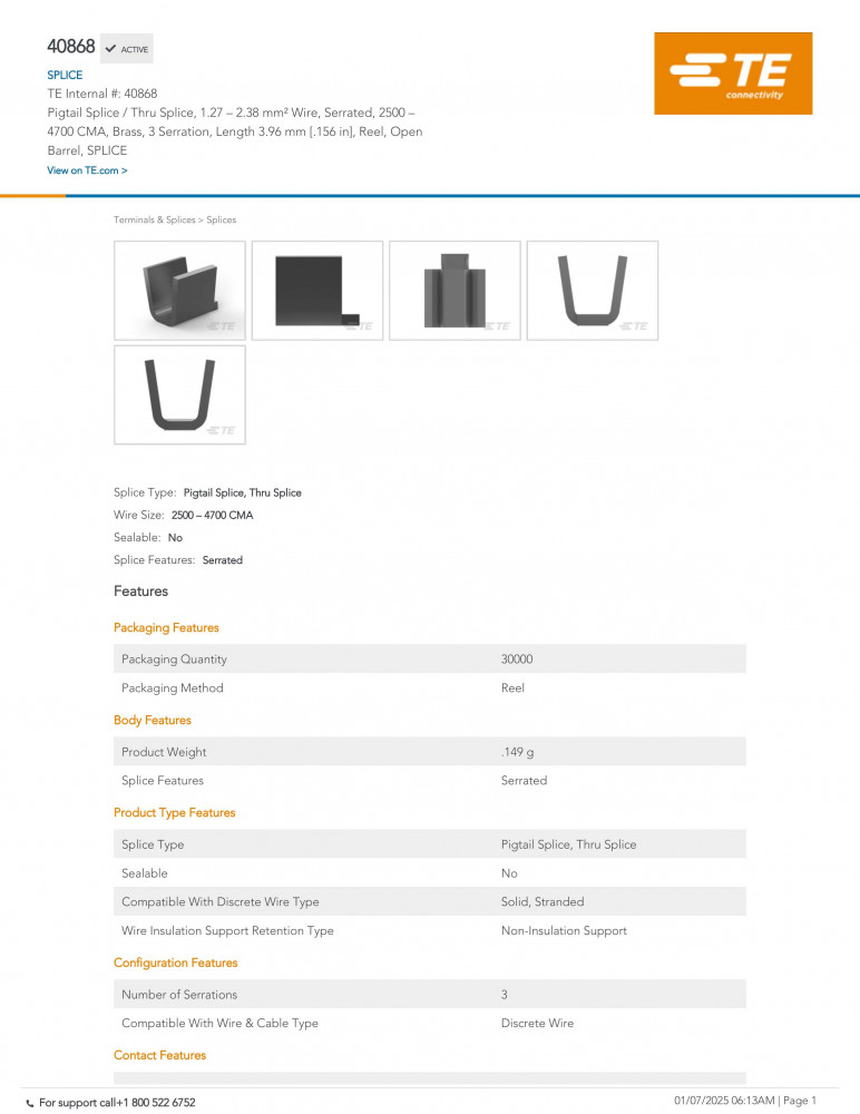 TE Connectivity 40868 document page 1