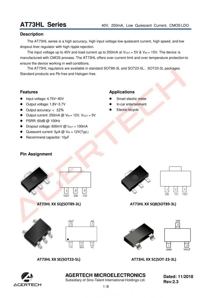 AT73HL33SQB datasheet page 1