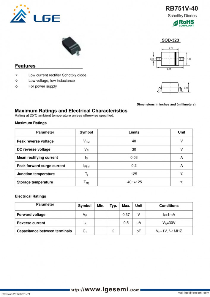 RB751V-40 datasheet page 1
