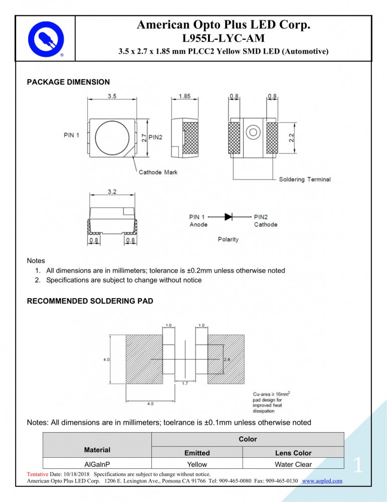 L955L-LYC-AM datasheet page 1