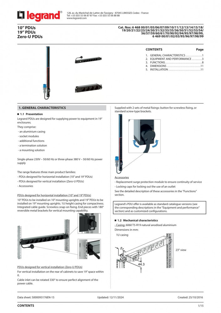 Legrand PDU document preview, page 1