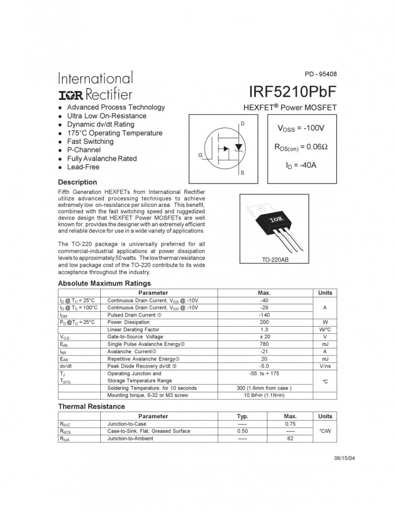 IRF5210PBF datasheet page 1