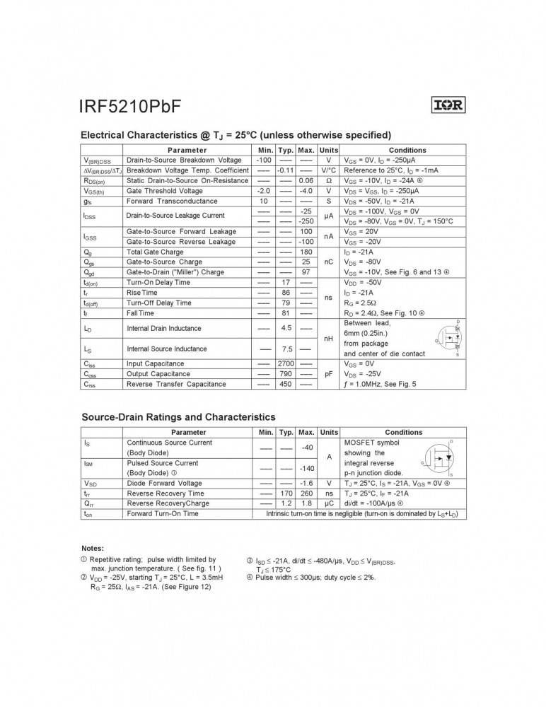 IRF5210PBF datasheet page 2