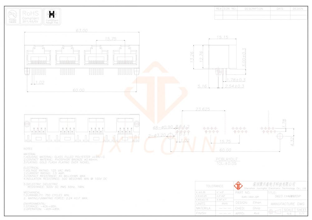 RJ45-1003-32P technical drawing page