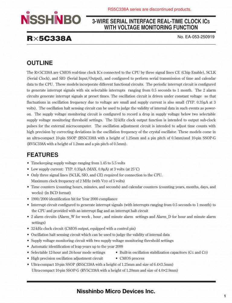 RV5C338A datasheet page 1