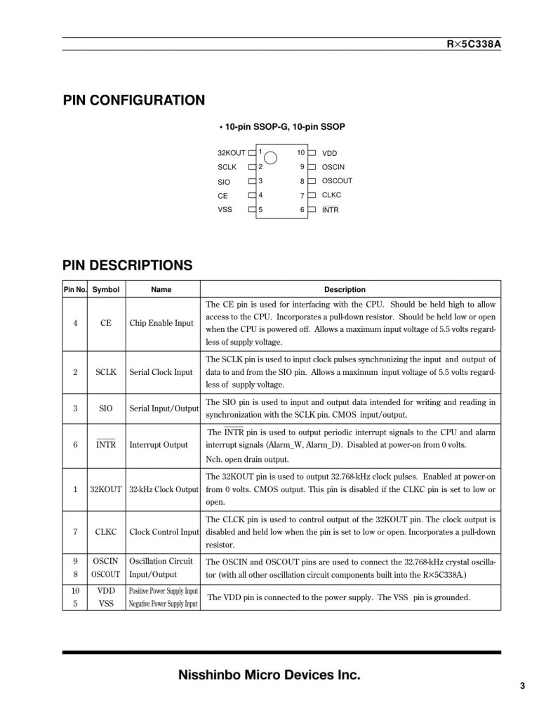 RV5C338A datasheet page 3
