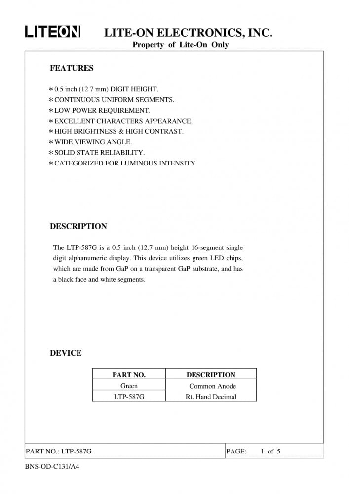 LTP-587G datasheet page 2
