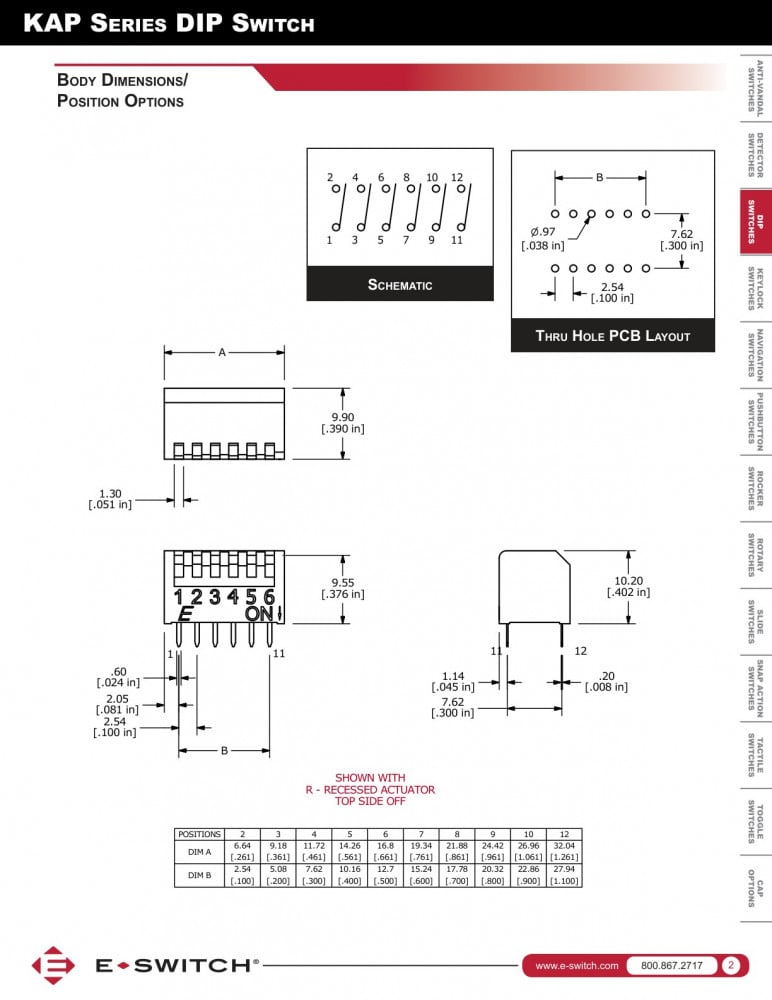 KAP Series four-position dimensions