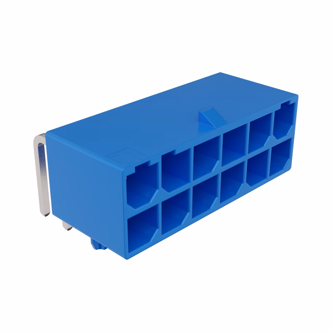 Mega-Fit ColorLock Right-Angle Header, 5.70mm Pitch, Through Hole, Dual Row, 12 Circuits, Matte Tin (Sn) Plating, 3.60mm Tail Length, Glow-Wire Capable, Tray, Blue for sale
