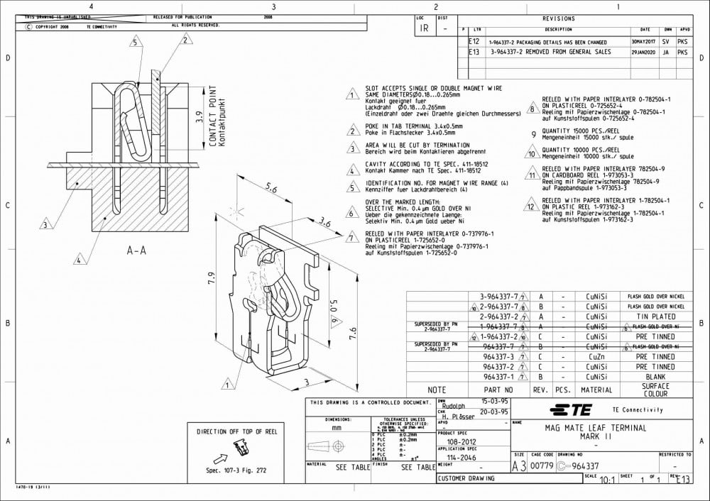 TE Connectivity 3-964340-2 technical drawing preview