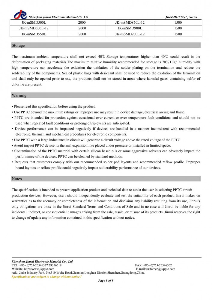 Jinrui JK-mSMD series datasheet page 8