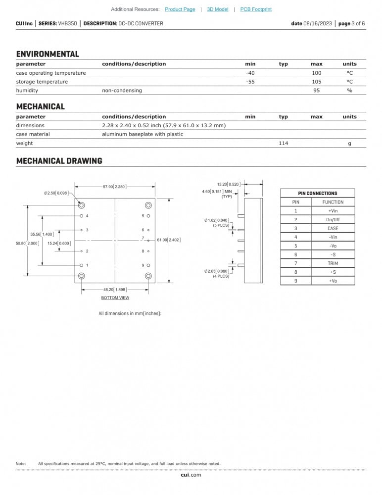 CUI VHB350 datasheet page 3