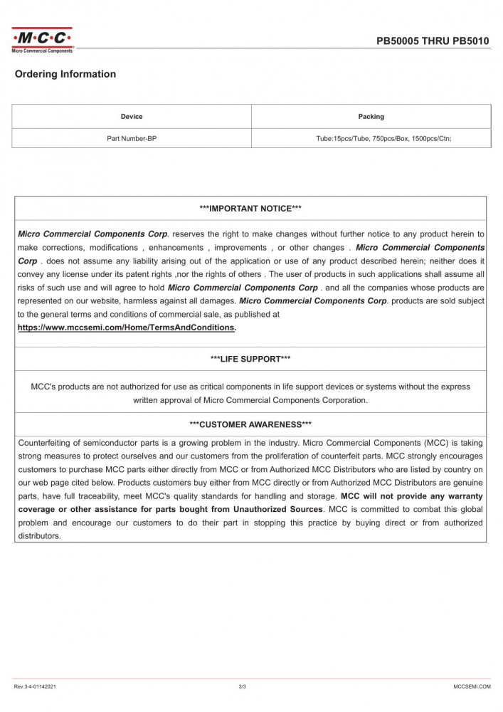 MCC PB5010-BP datasheet page 3