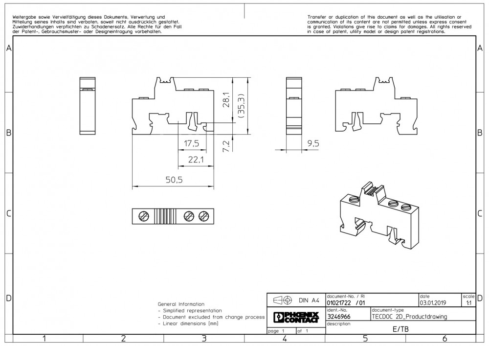 Phoenix Contact E/TB item 3246966 technical drawing