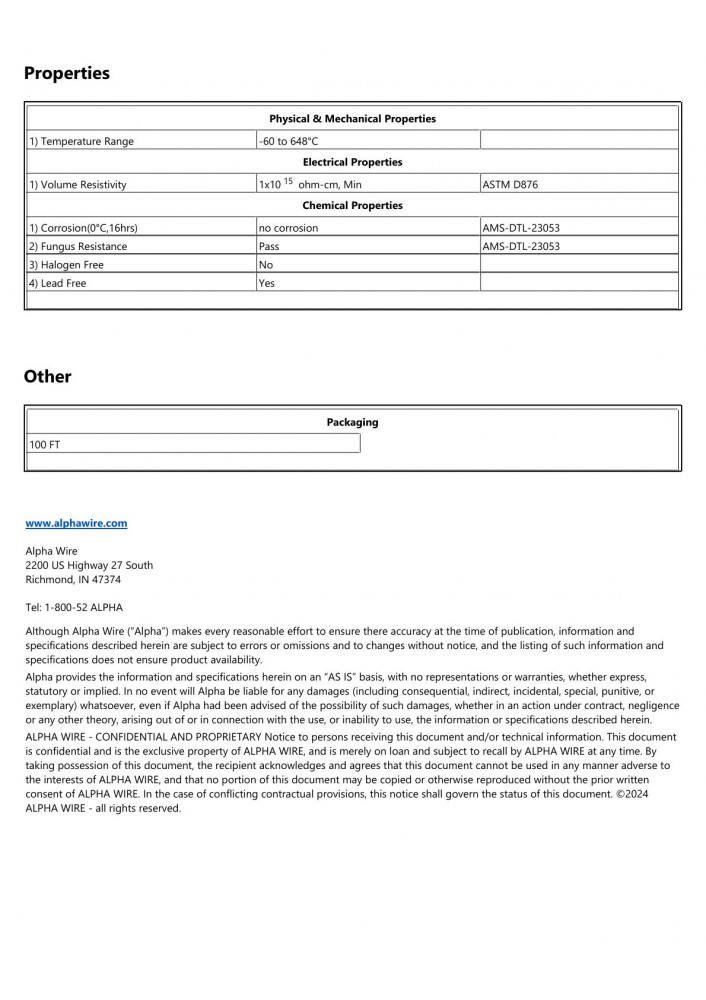 Alpha Wire PF24010 NA005 technical document page 2