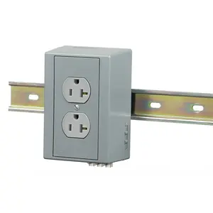 DIN Rail Utility Box, Complete Unit- Duplex Receptacle, 1) 15A 125V, 2-Pole 3-Wire Grounding, 5-15R, Gray
