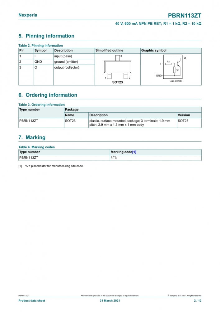 PBRN113ZT datasheet page 2