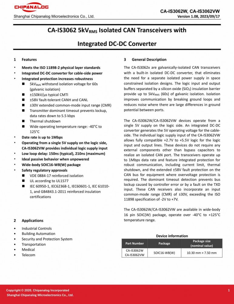CA-IS3062VW datasheet page 1