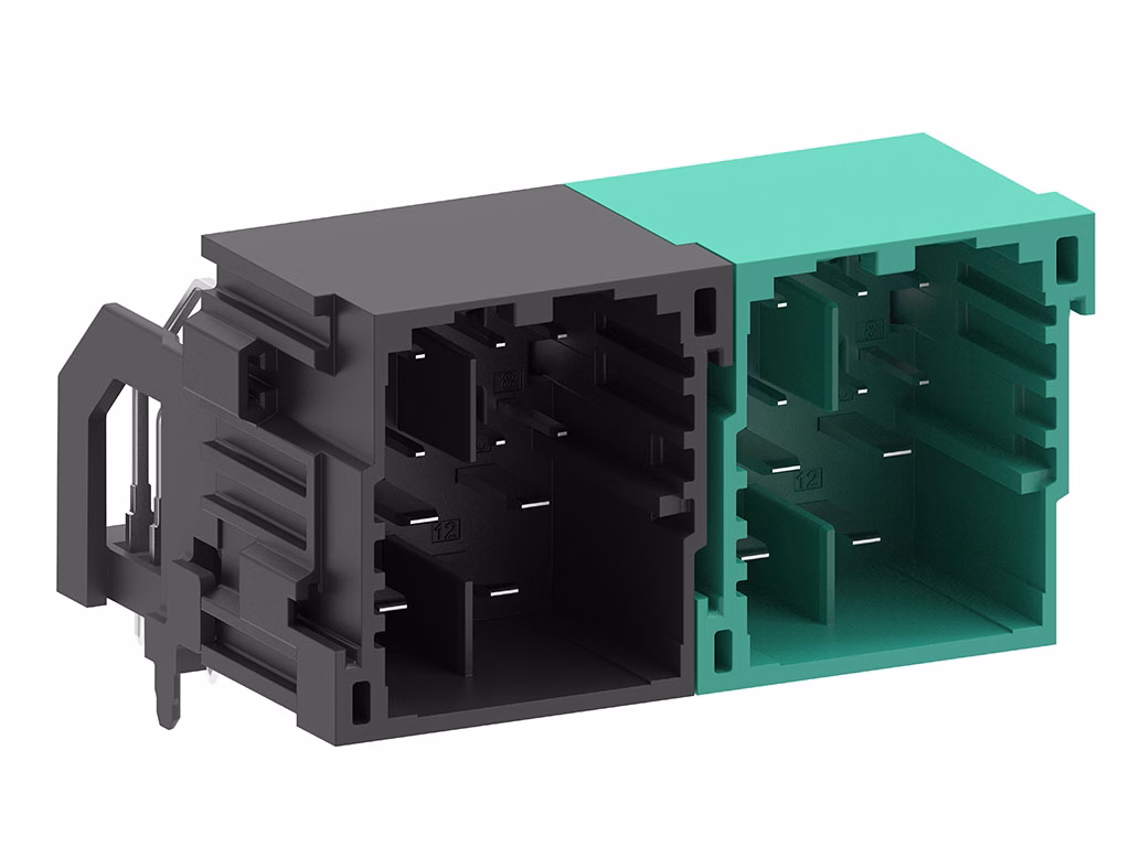 stAK50h 2 Bay Right-Angle Hybrid Header, 64 Circuits, Bay 1: 32 Circuits/Key 3/Dark Gray; Bay 2: 32 Circuits/Key 4/Purple; Tray