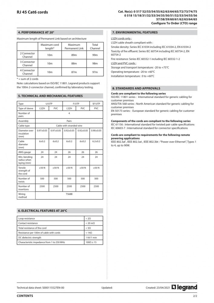 Legrand patch cord technical document page 2