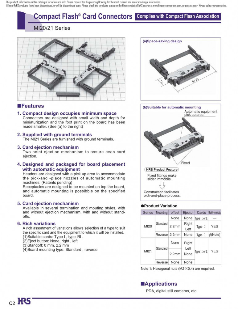 HRS MI21 series datasheet page 1