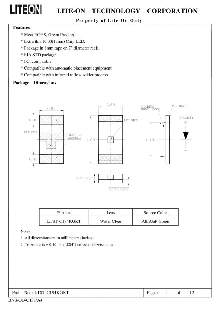 LTST-C194KGKT datasheet page 2